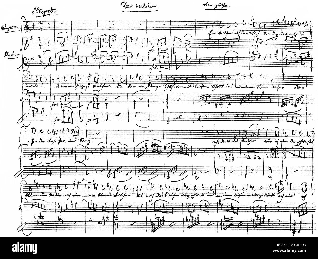 Das Veilchen von Goethe, historische Noten Manuskript von Wolfgang ...