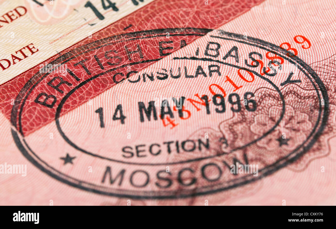 Britische Visum-Stempel im Reisepass. Closeup Stockfotografie - Alamy