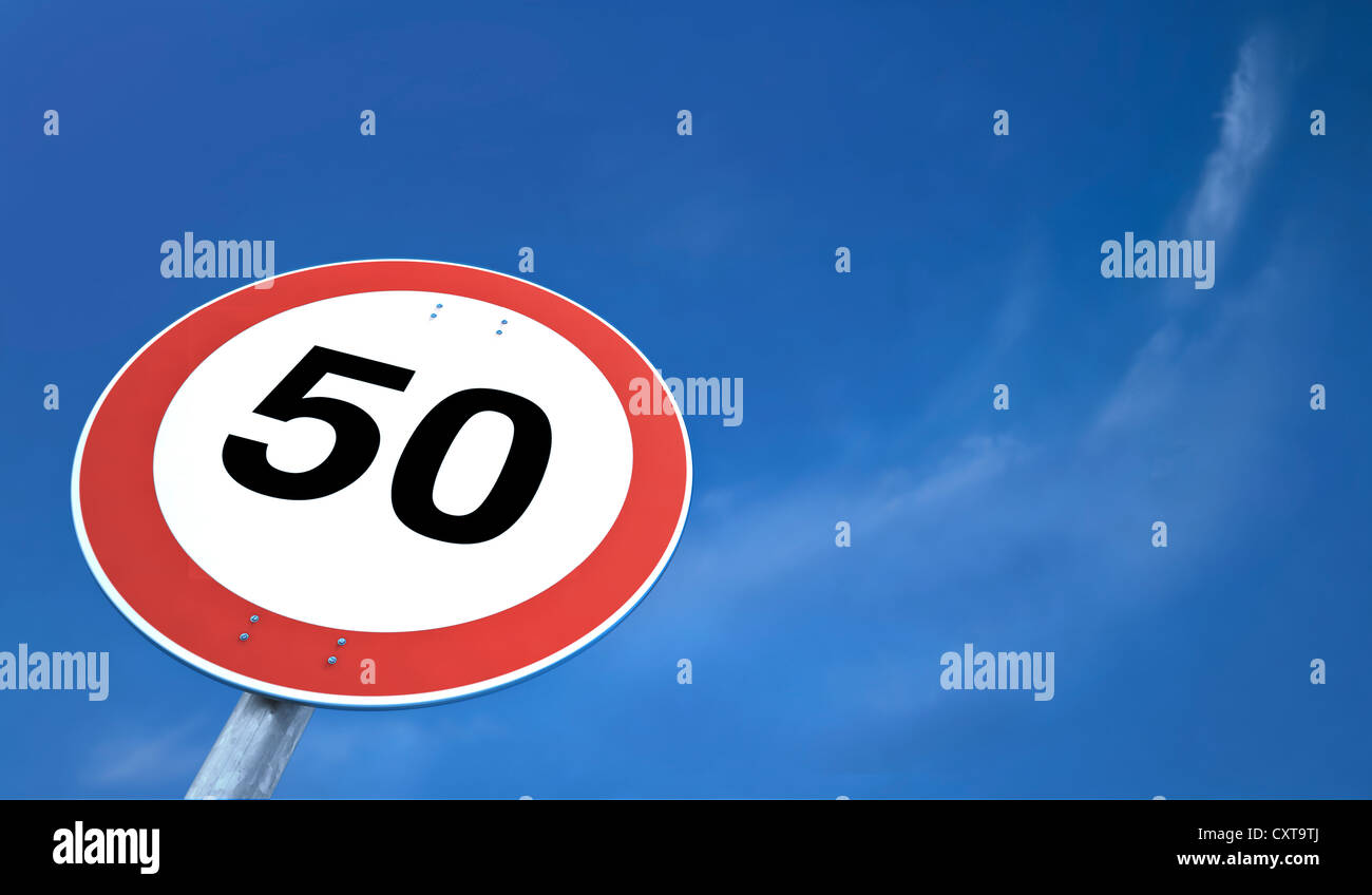 Verkehrszeichen, Tempolimit von 50 km/h, Illustration, 3D ...