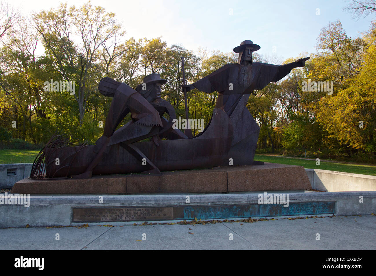 Skulptur von Native American, Vater Jacques Marquette und Louis Jolliet ...