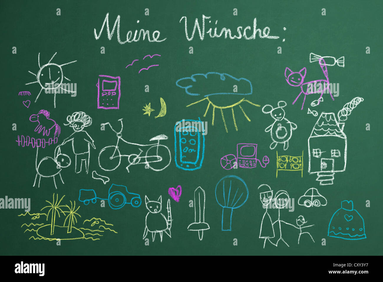 Schultafel mit der Überschrift Meine Wuensche, Deutsch für meine ... Schultafel mit der Überschrift Meine Wuensche, Deutsch für meine ...