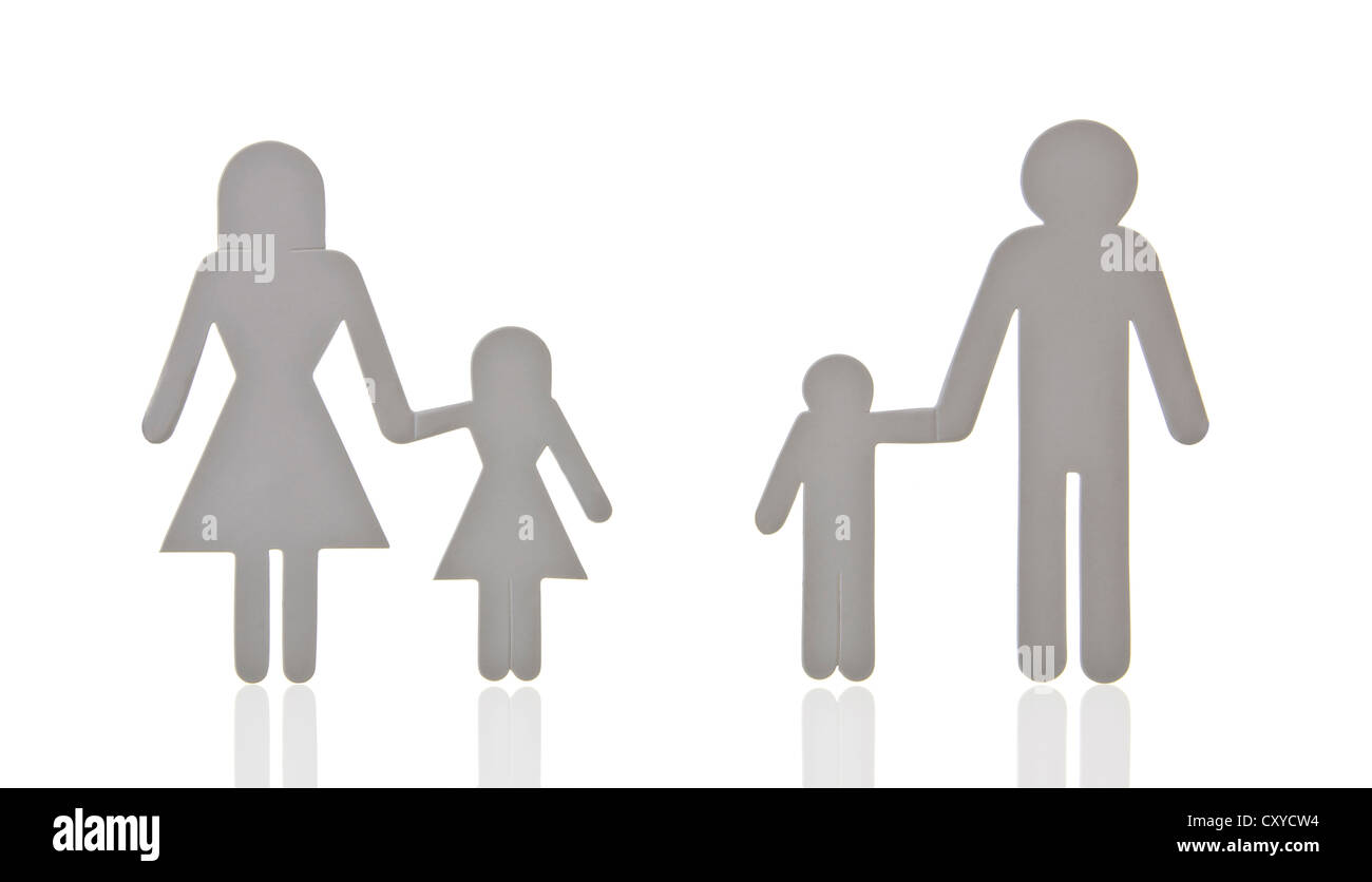 Piktogramm der Familie, getrennt, symbolisches Bild für Scheidung ...