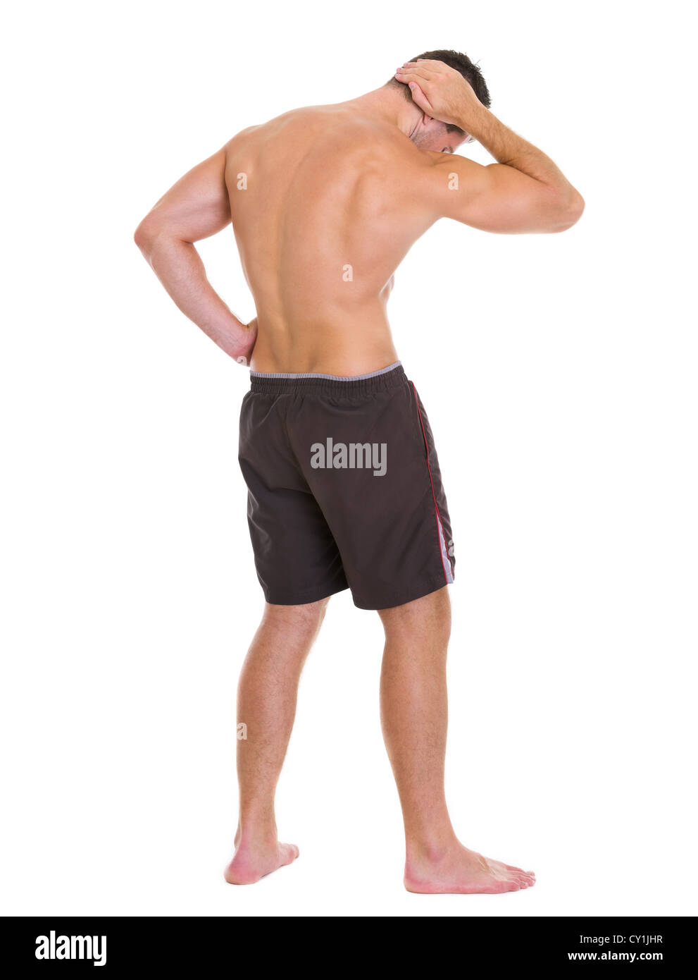 Starker Mann Sport Mann zeigt Muskeln. Ansicht von hinten ...