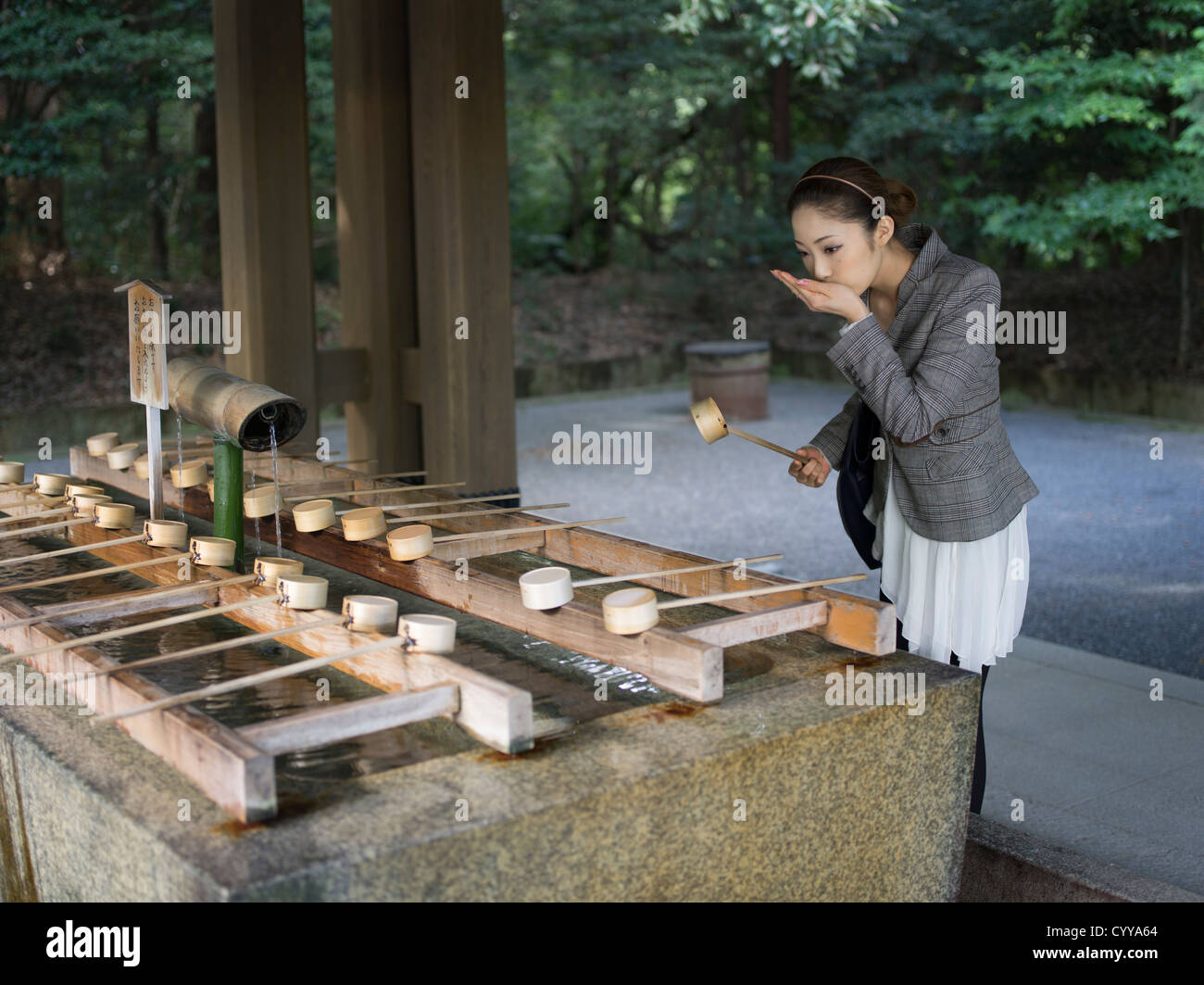 Schöne junge Japanerin Meiji-Jingu Schrein, Tokyo zu besuchen. Bei der ...