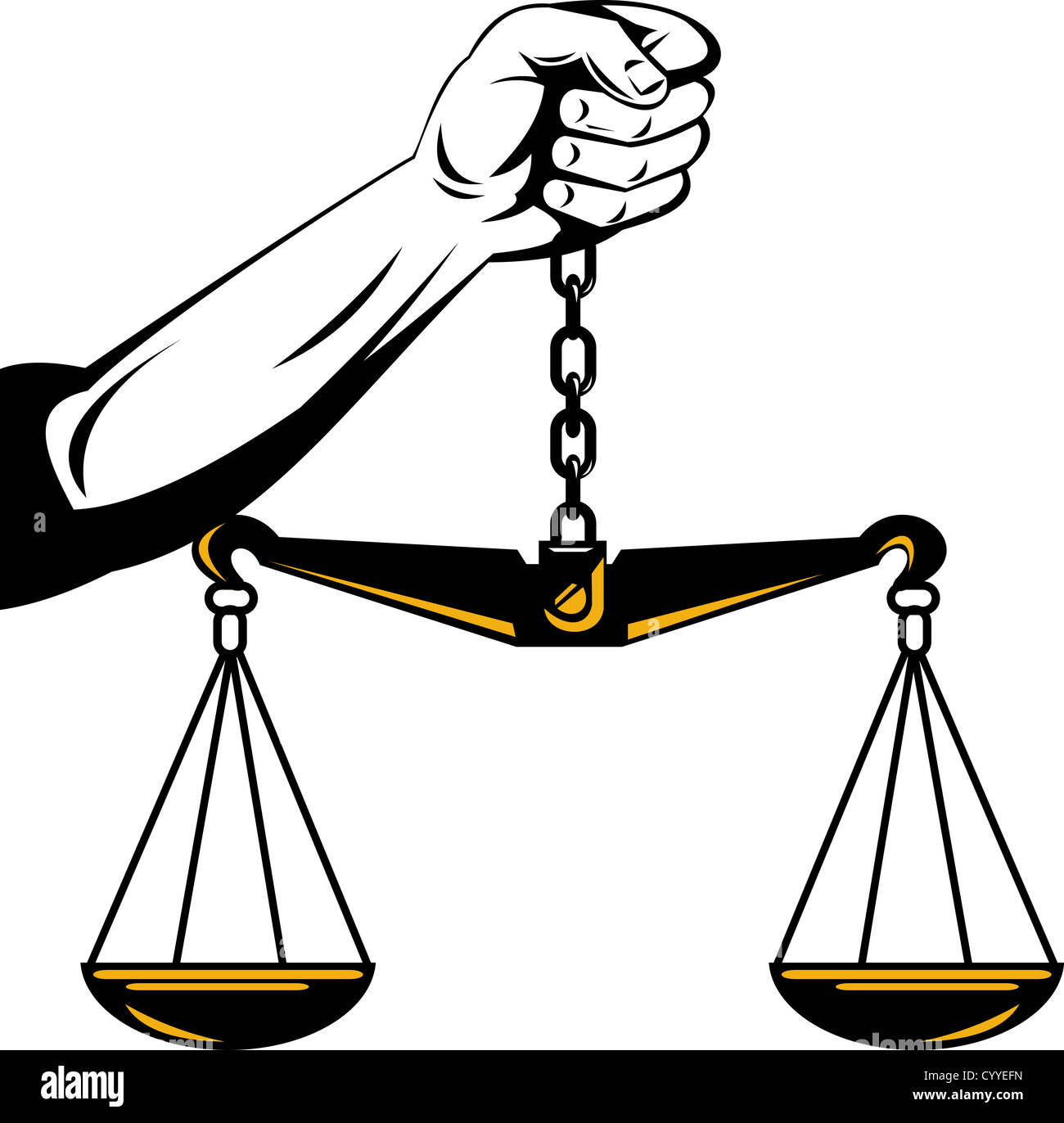 Illustration von Hand, die Waage der Gerechtigkeit Holzschnitt Retro ...