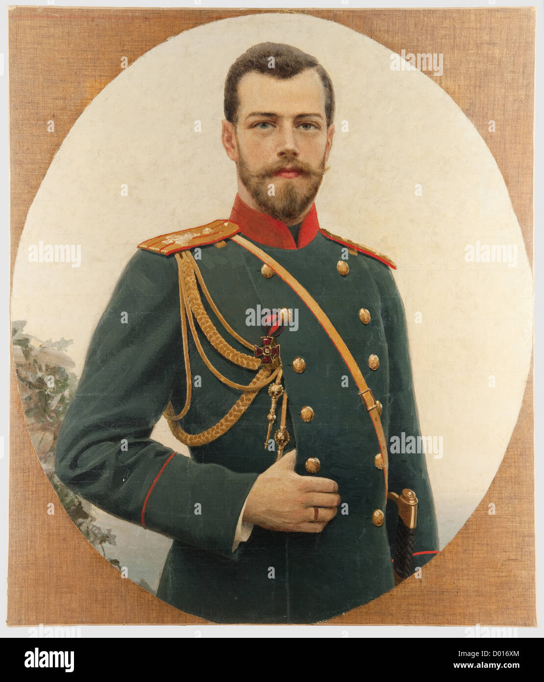 Zar Nicolas II, - ein ovales, gemaltes Porträt in der Uniform Russlands ...