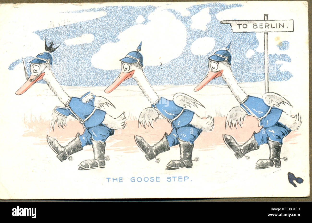 Ersten Weltkrieg Comic-Postkarte der Gänse machen den Stechschritt ...