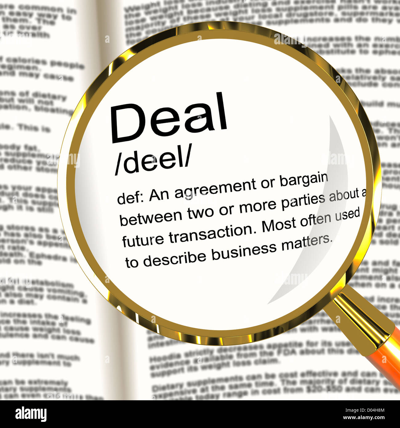 Viel Definition Lupe zeigt Vereinbarung Schnäppchen oder Partnerschaft ...