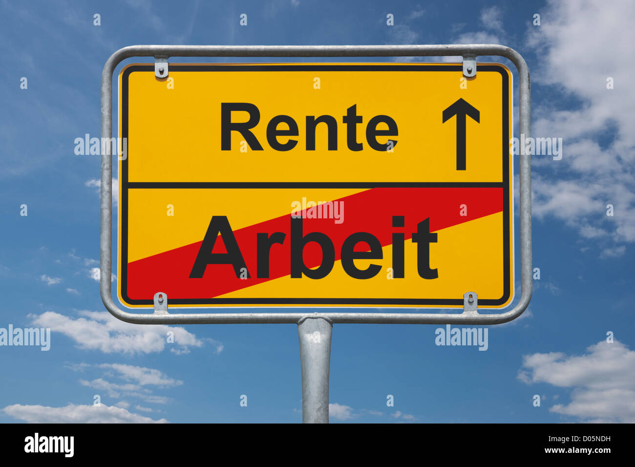 Ortsschild Deutschland, Ende der Stadt mit Inschrift Arbeitsende ...