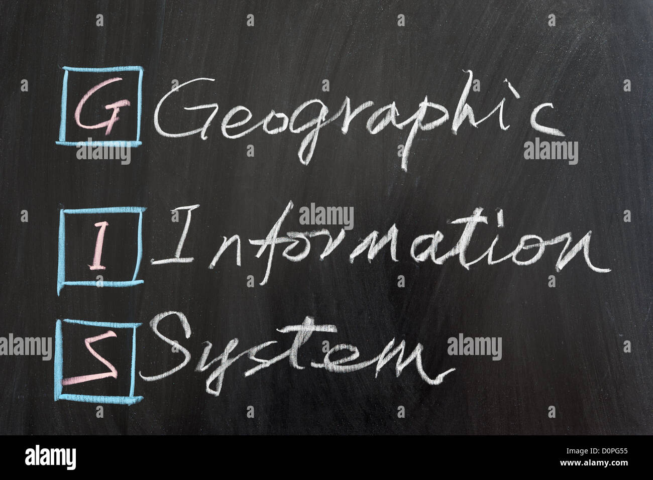 GIS, geographisches Informationssystem, an die Tafel geschrieben ...