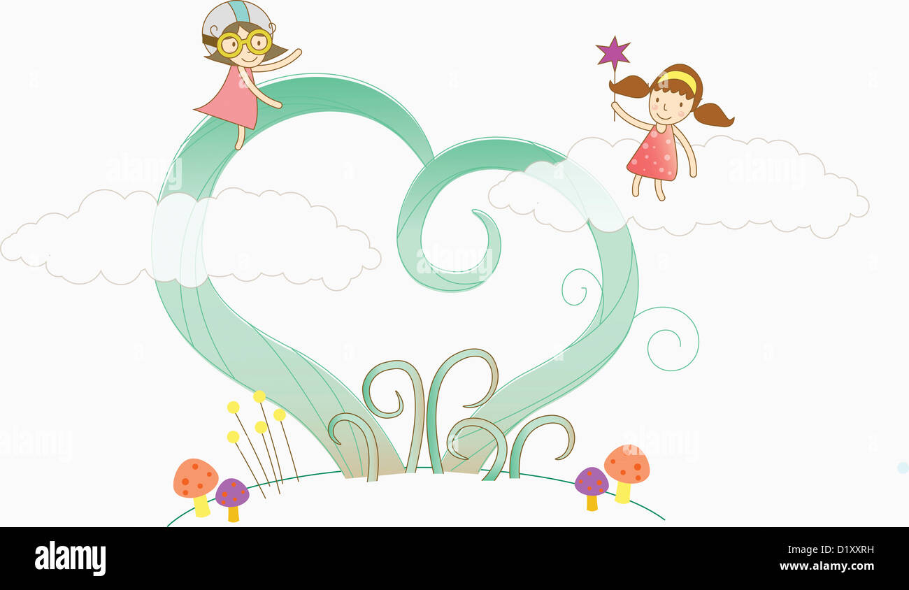 Illustration des menschlichen Comic-Figuren am Himmel Stockfotografie ...