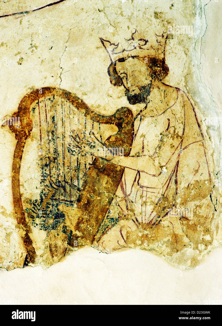 Longthorpe Tower, Peterborough, König David spielt eine Harfe ...