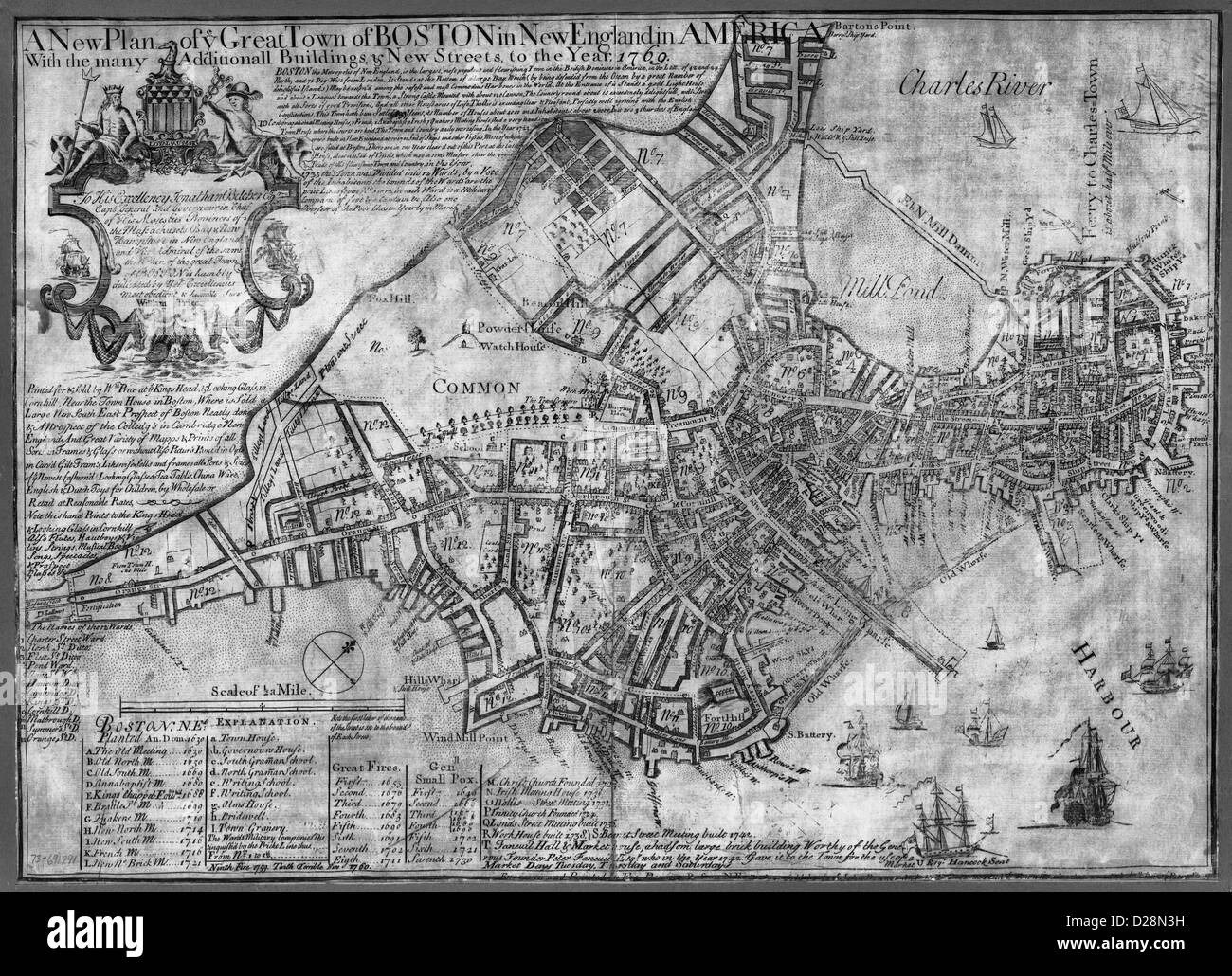 Ordnen Sie einen neuen Plan von ye große Stadt von Boston in Neu ...