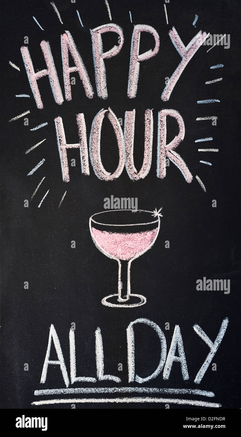 Tafel-Pub-Zeichen für "Happy Hour All Day Stockfotografie - Alamy