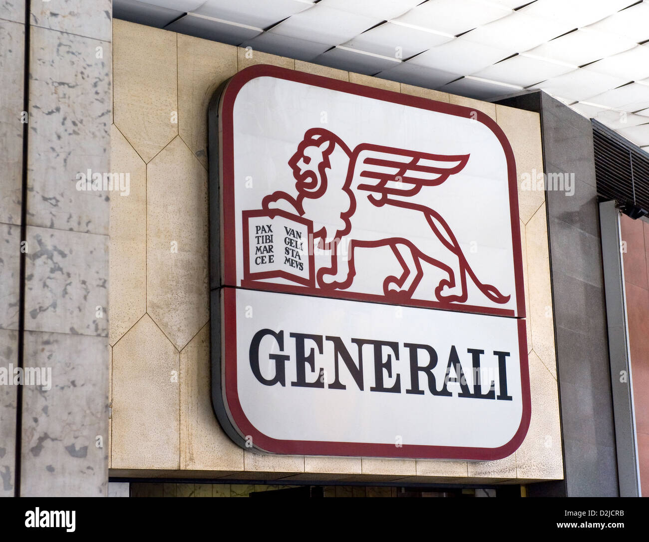 Genua, Italien, Schriftzug und Logo der Assicurazioni Generali SpA ...