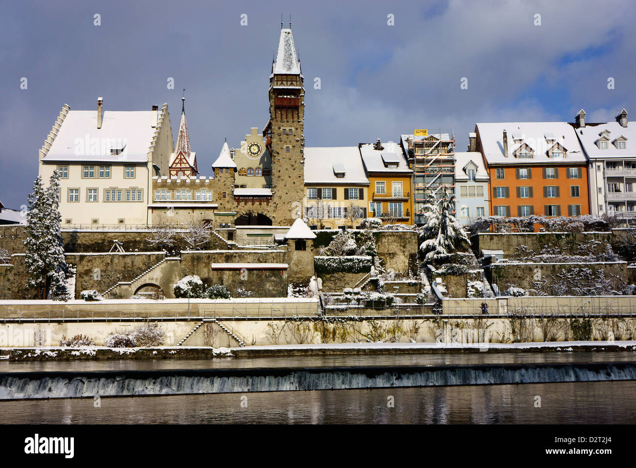 Historische Städtchen Bremgarten am Fluss Reuss, Winter, Aargau ...