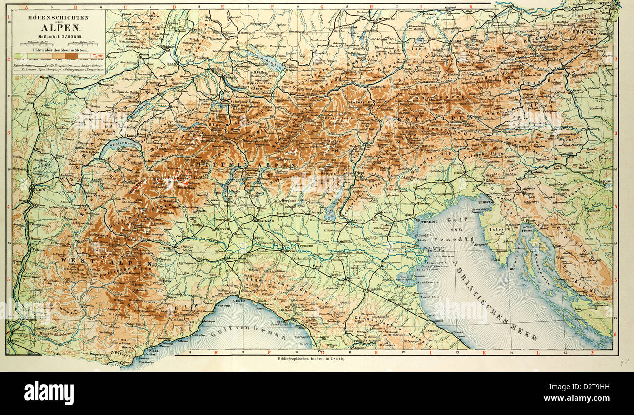 ALTE KARTE DER ALPEN Stockfotografie - Alamy