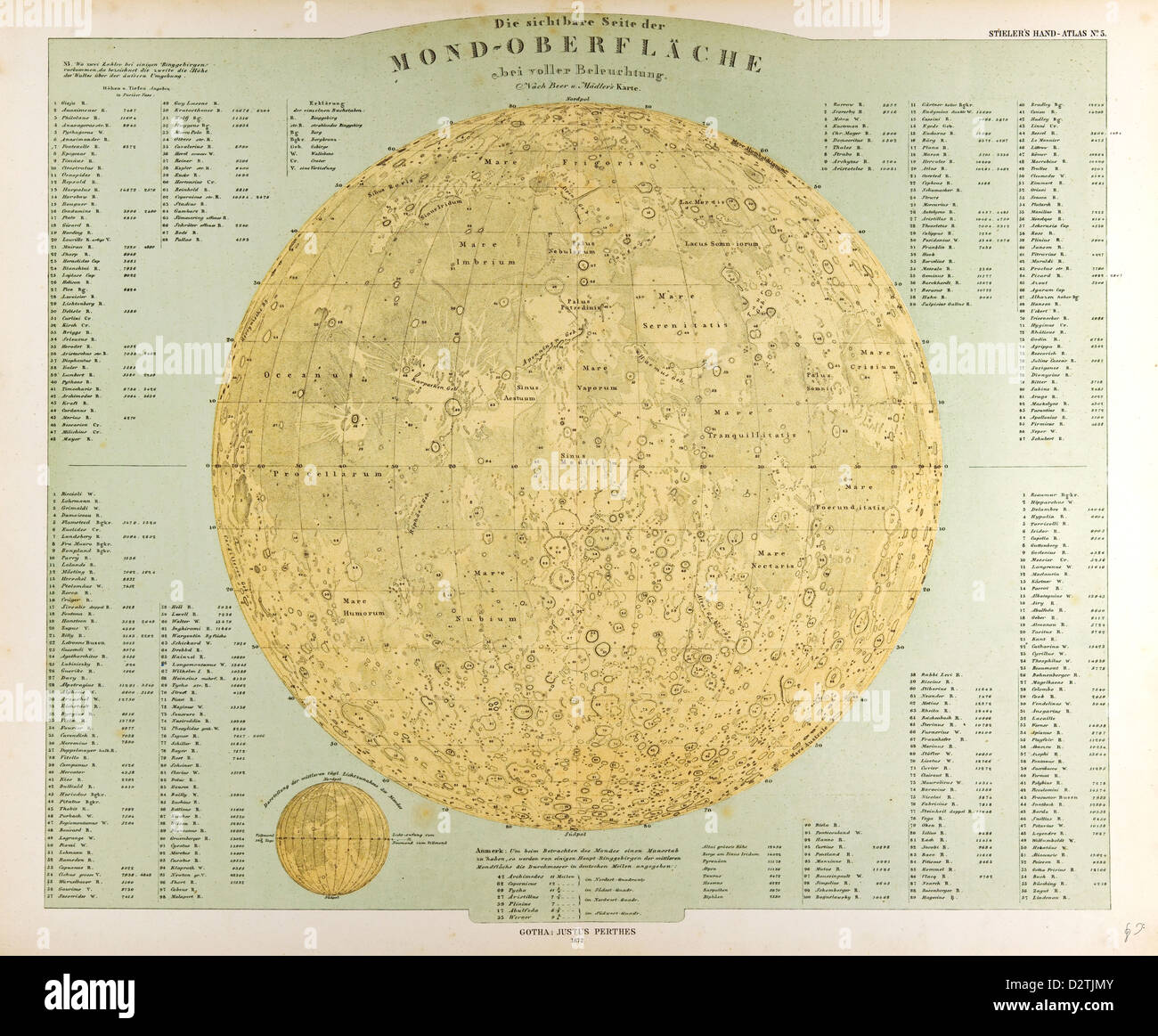 Mond Gotha Justus Perthes 1872 Atlas Karte des 19. Jahrhunderts ...