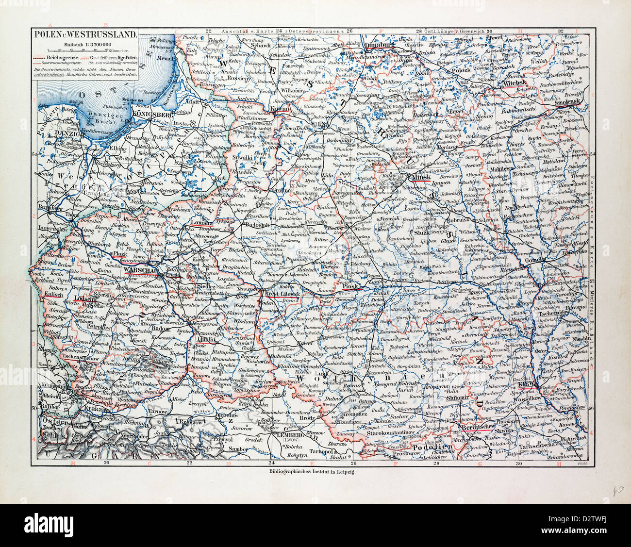 KARTE VON POLEN, WEIßRUSSLAND UND DER UKRAINE 1899 Stockfotografie - Alamy