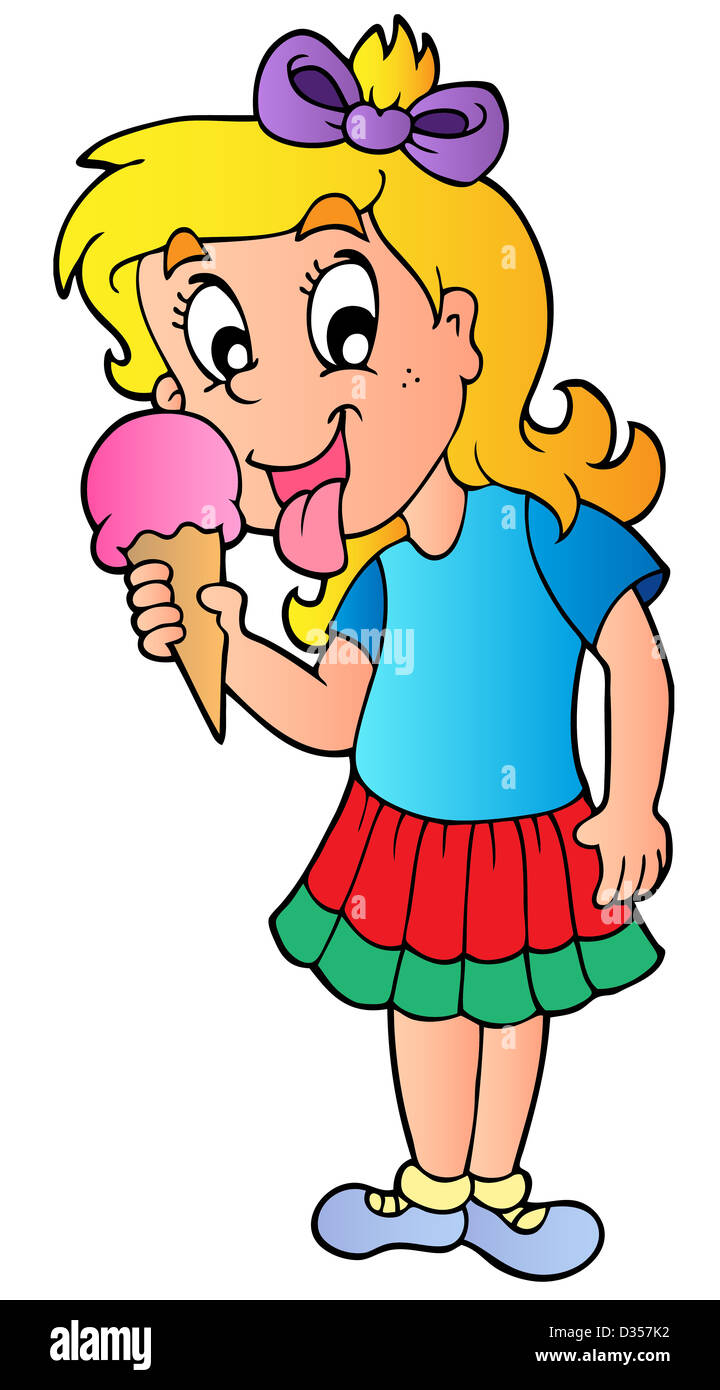 Cartoon-Mädchen mit Eis - isolierte Abbildung Stockfotografie - Alamy