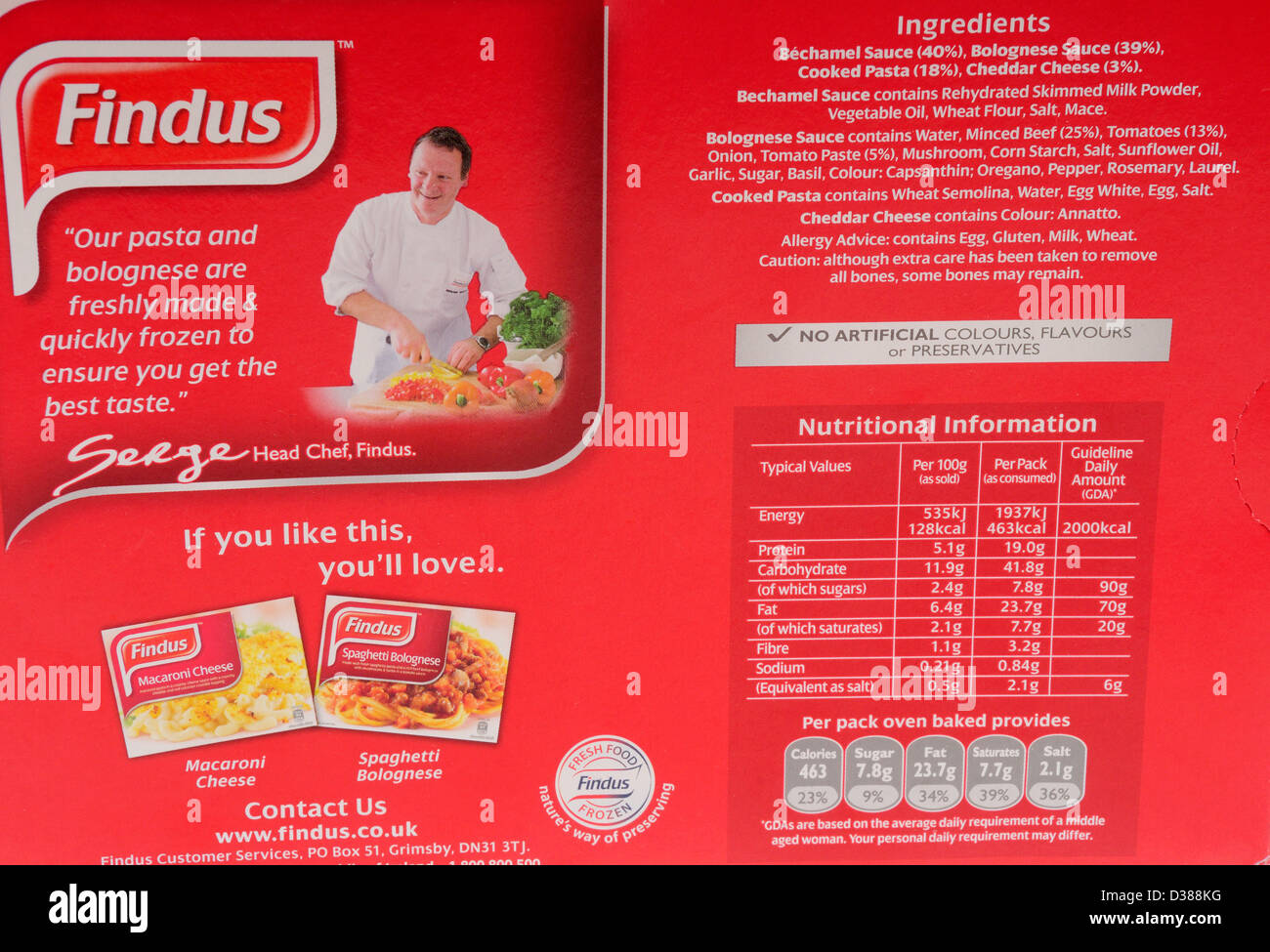 Findus, Beef Lasagne Stockfotografie - Alamy