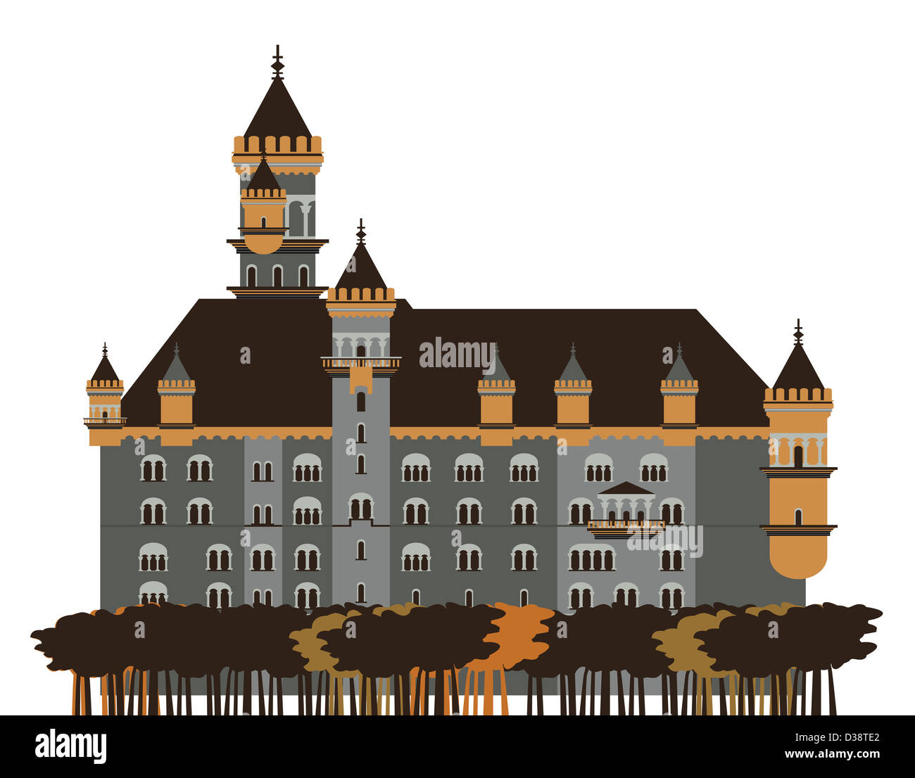 Bäume vor eine Burg, Schloss Neuschwanstein, Bayern, Deutschland ... Bäume vor eine Burg, Schloss Neuschwanstein, Bayern, Deutschland ...