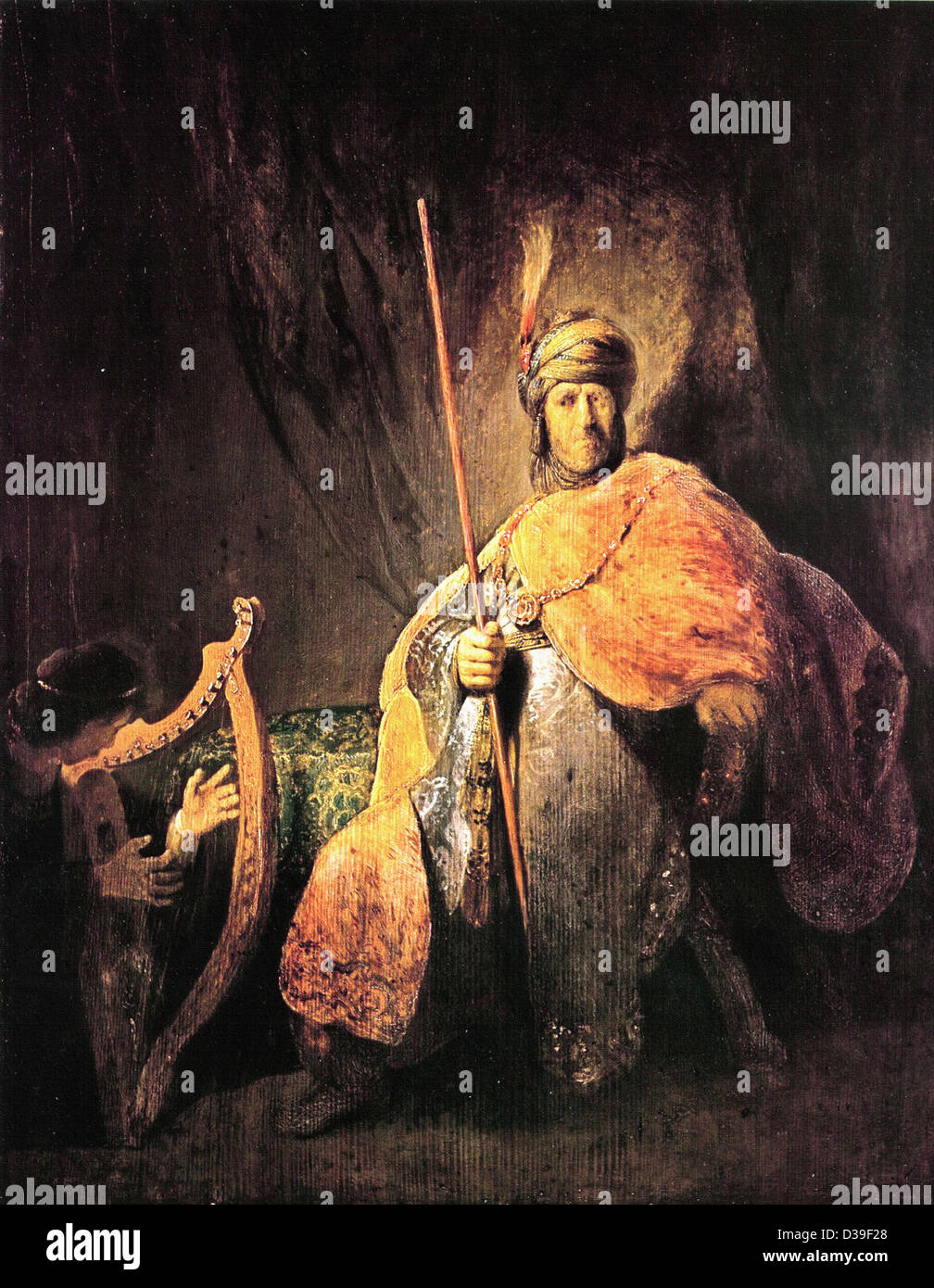 Rembrandt van Rijn, David spielt die Harfe vor Saul. 1630 Öl auf Holz ...