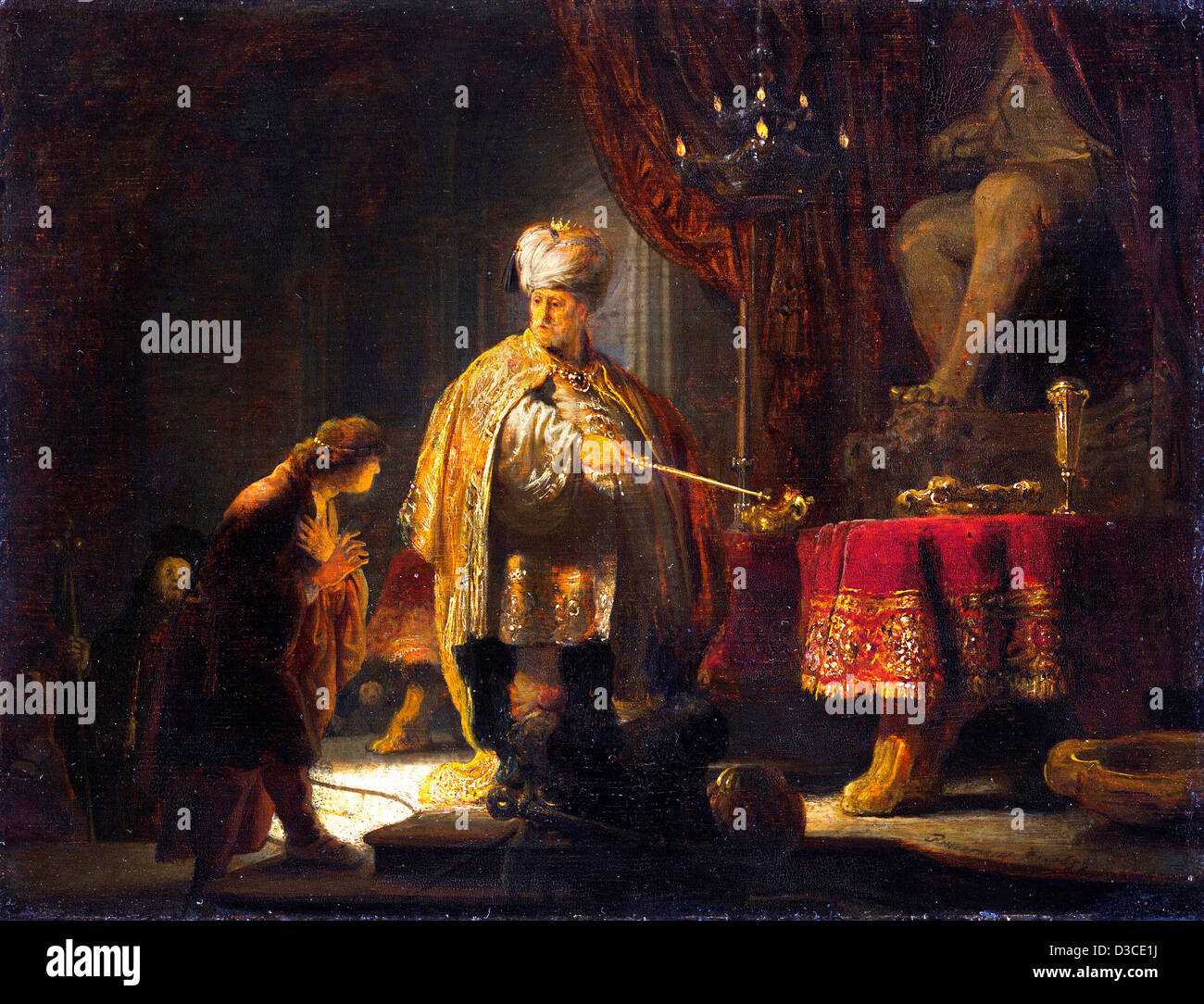 Rembrandt van Rijn, Daniel und Cyrus vor der Idol-Bel. 1633 Öl auf Holz ...