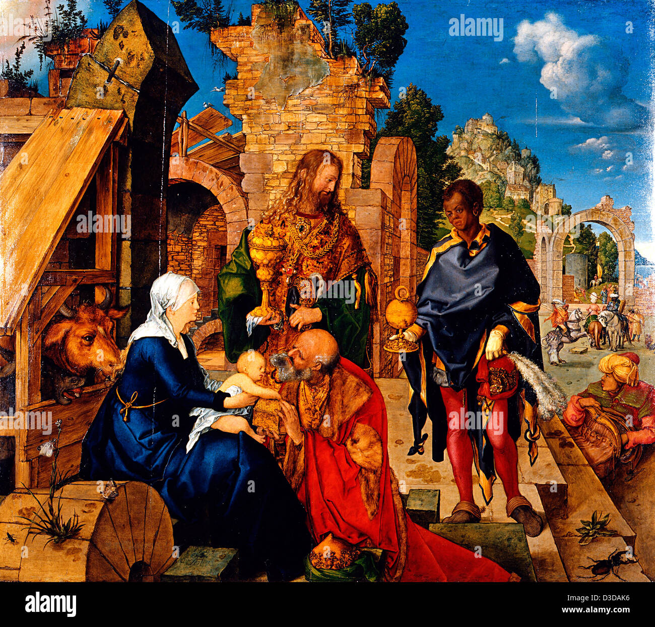 Albrecht Dürer, Anbetung der Heiligen drei Könige 1504 Öl auf Holz. Uffizien, Florenz ...