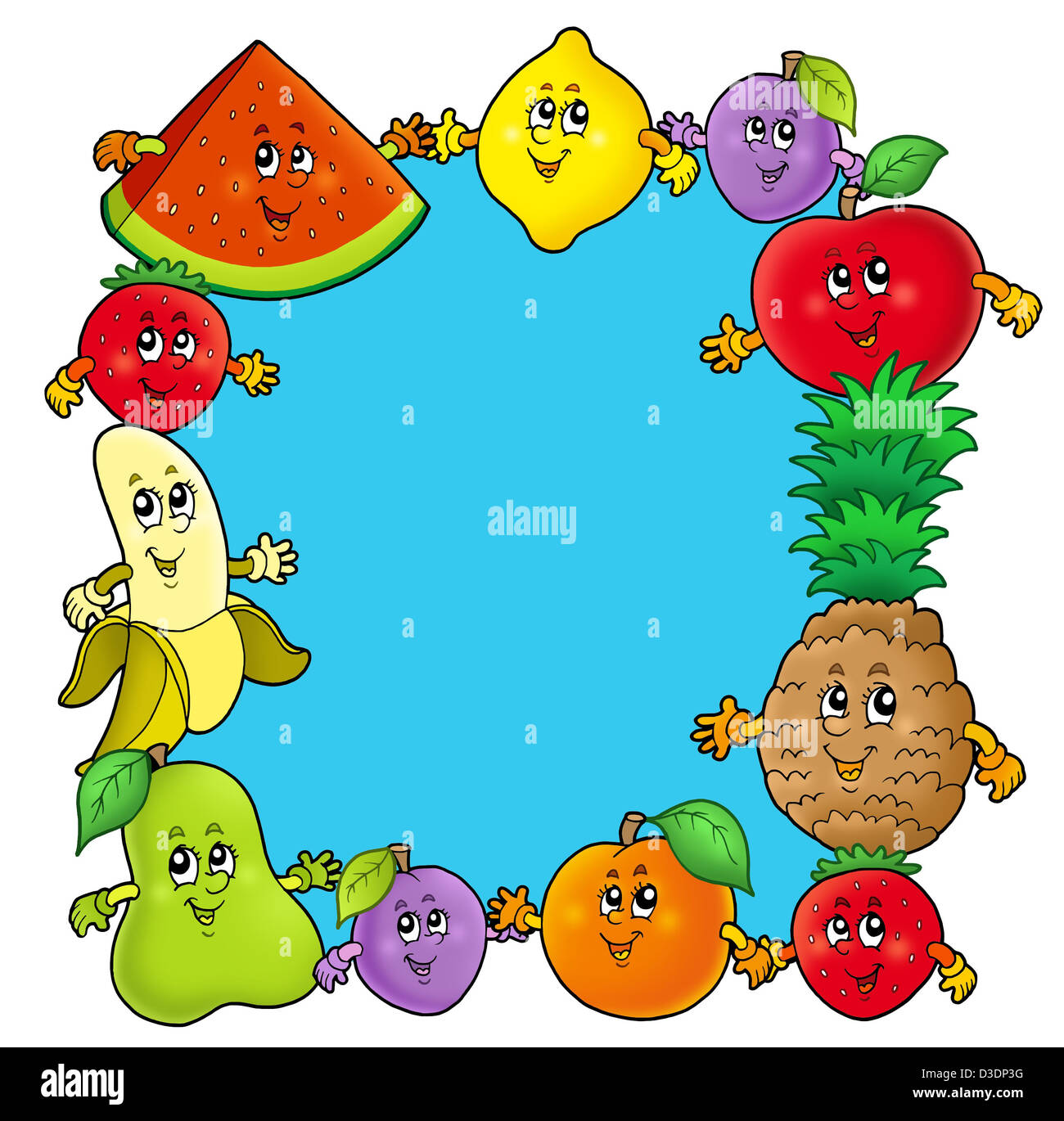 Rahmen mit verschiedenen Cartoon Obst - farbigen Illustration ...