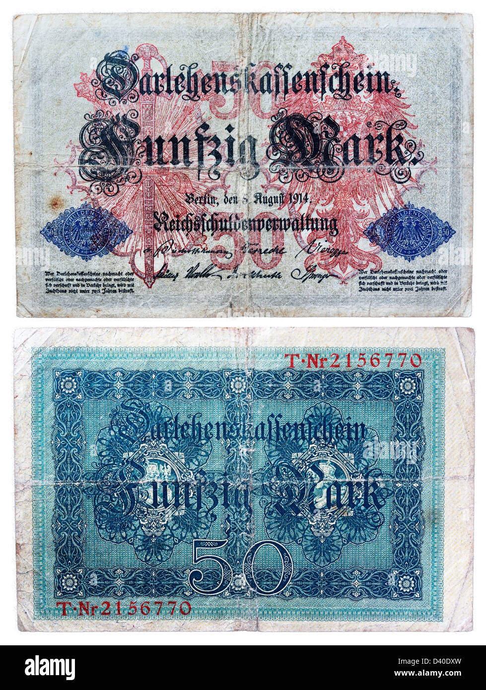 50-Mark-Banknote, Deutschland, 1914 Stockfotografie - Alamy