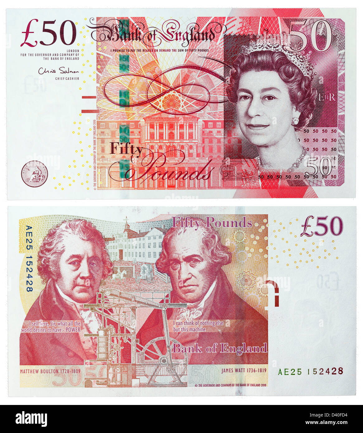 50-Pfund-Banknote, Königin Elizabeth II., James Watt und Matthew ... 50-Pfund-Banknote, Königin Elizabeth II., James Watt und Matthew ...