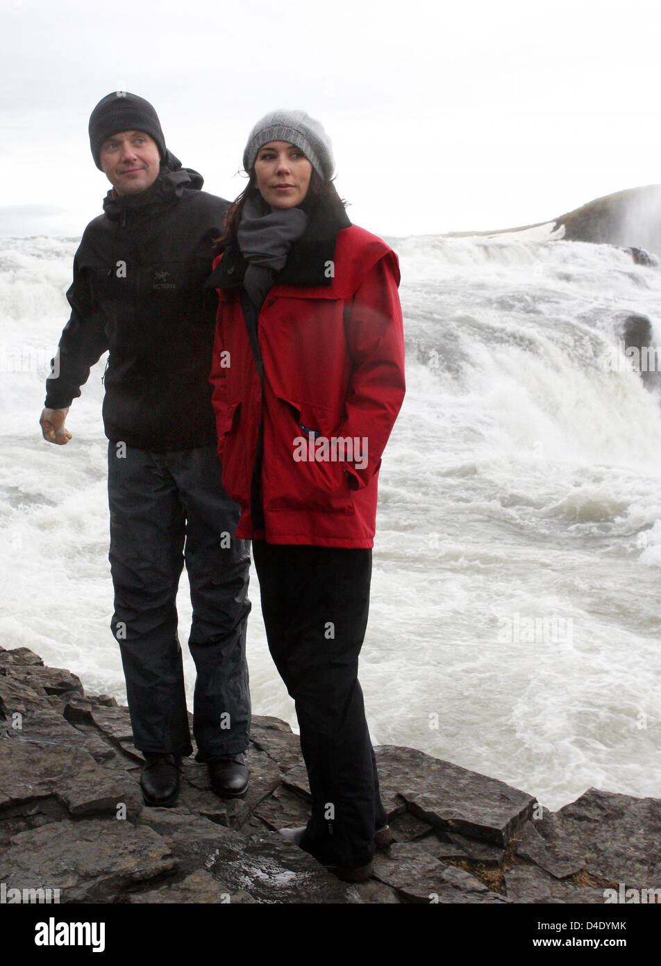 Dänische Kronprinz Frederik und Kronprinzessin Mary den Gullfoss ...