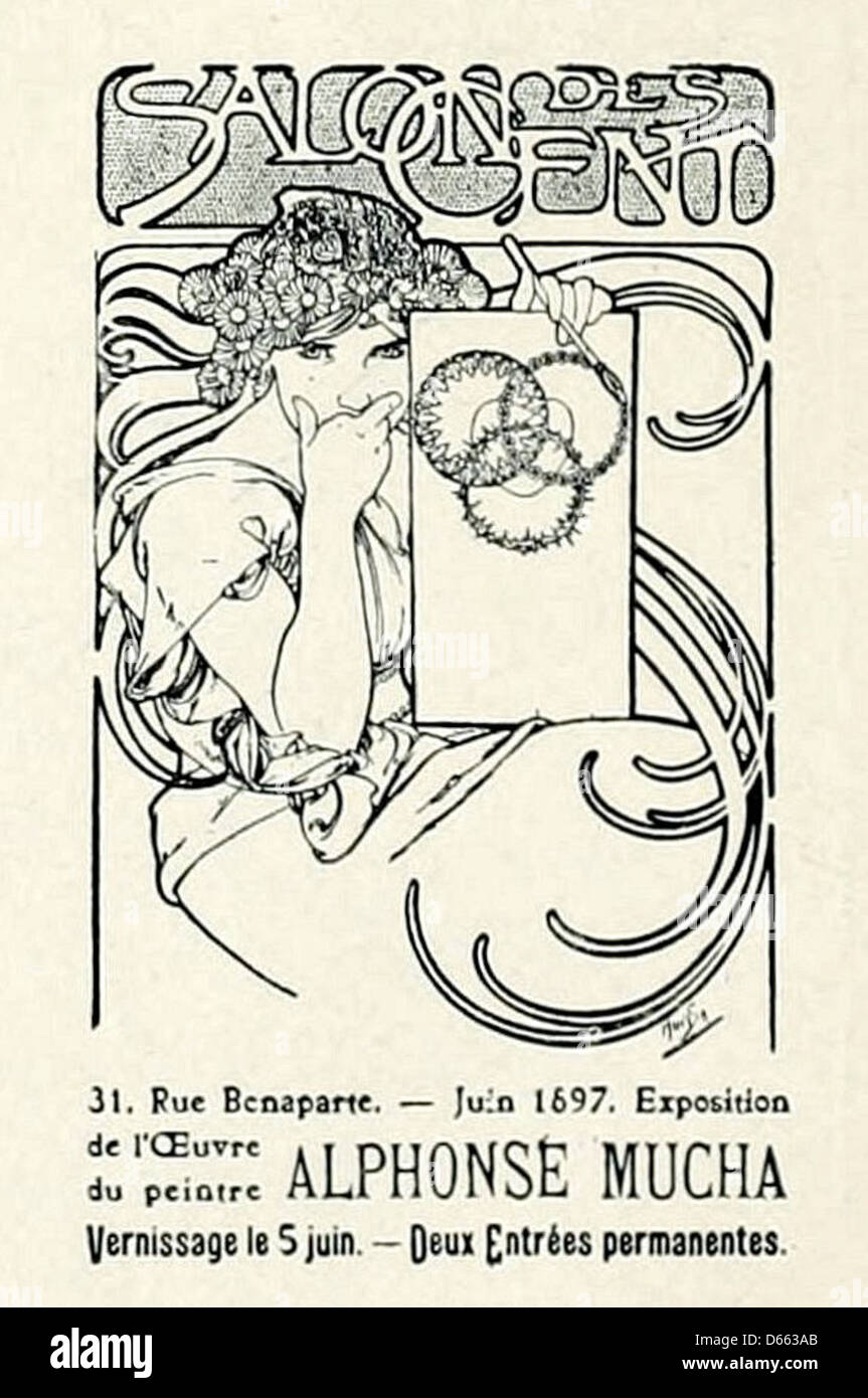 Ein Poster aus dem 19. Jahrhundert von Alphonse Mucha für den Salon des Cent, eine französische ...