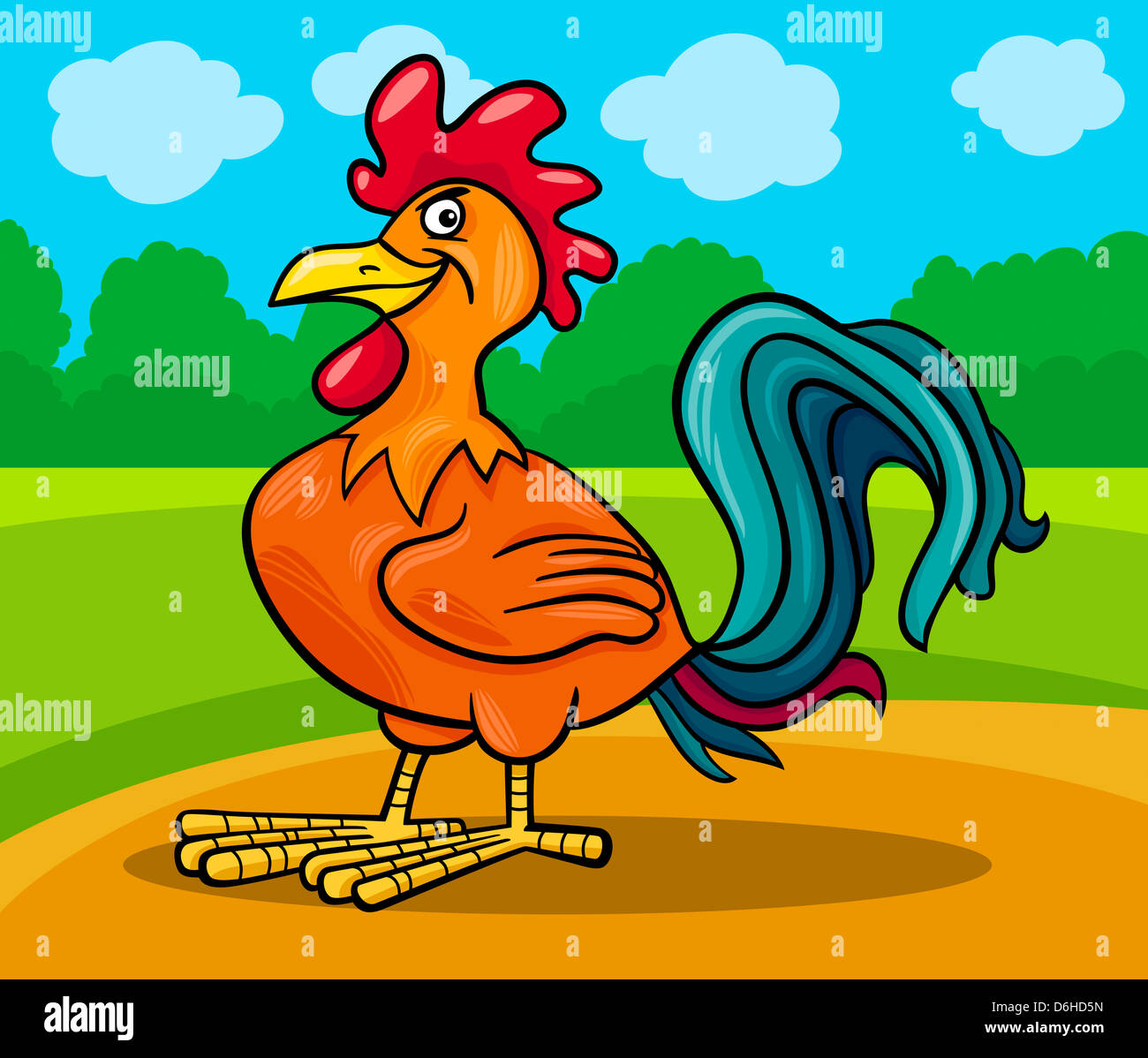 Cartoon-Illustration der lustigen Comic-Hahn Bauernhof Vogel Tiere ...