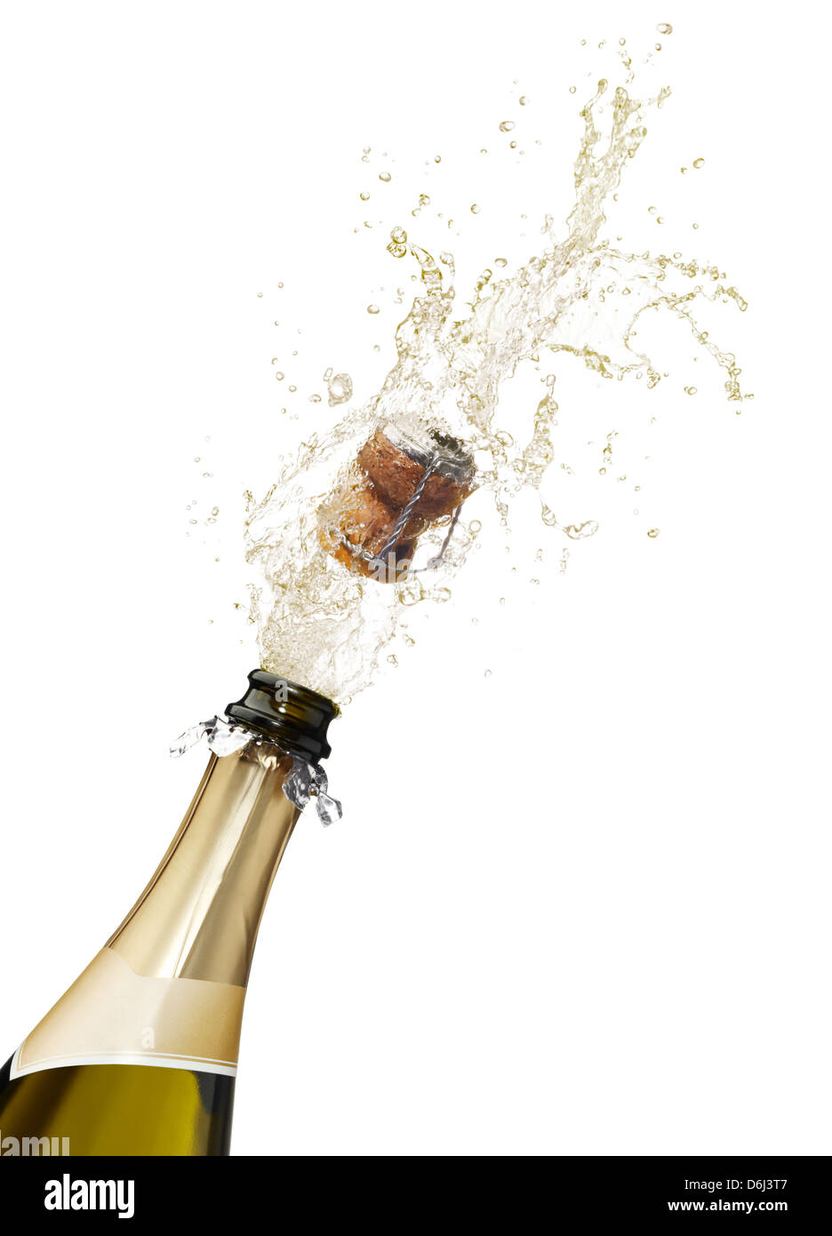 Flasche Champagner knallend seine Kork und Spritzwasser Stockfotografie ...