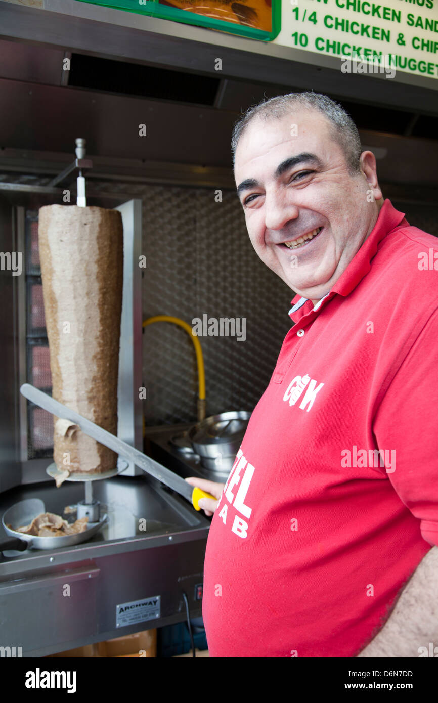 Mann schneiden Döner Kebab Shop - London-UK Stockfotografie - Alamy