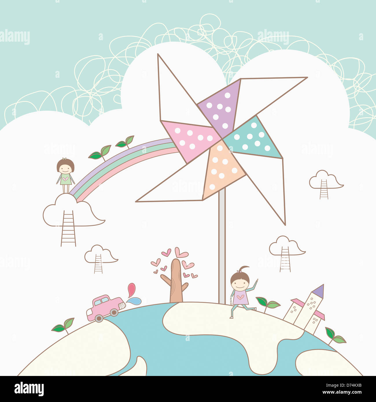 Illustration von Kinder und Windrad Stockfotografie - Alamy