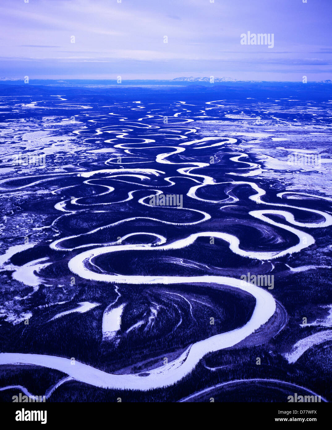 Luftbild im Winter Big River mäandernde verbundene Altwässer Osten ...