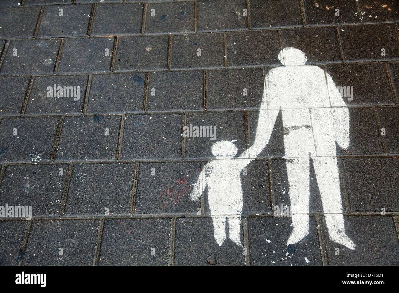 Großaufnahme Backstein Pflaster gemalte Illustration einer ein ...