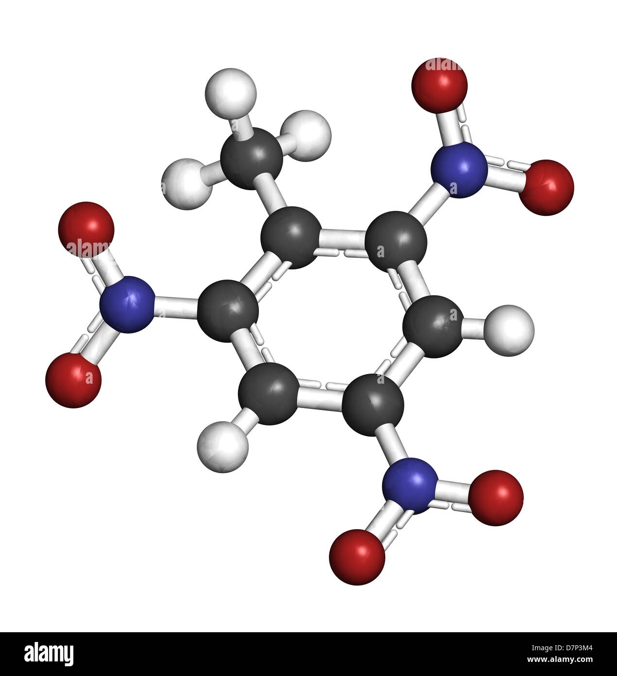 Trinitrotoluol (TNT) explosive Molekül, chemische Struktur. Atome ...