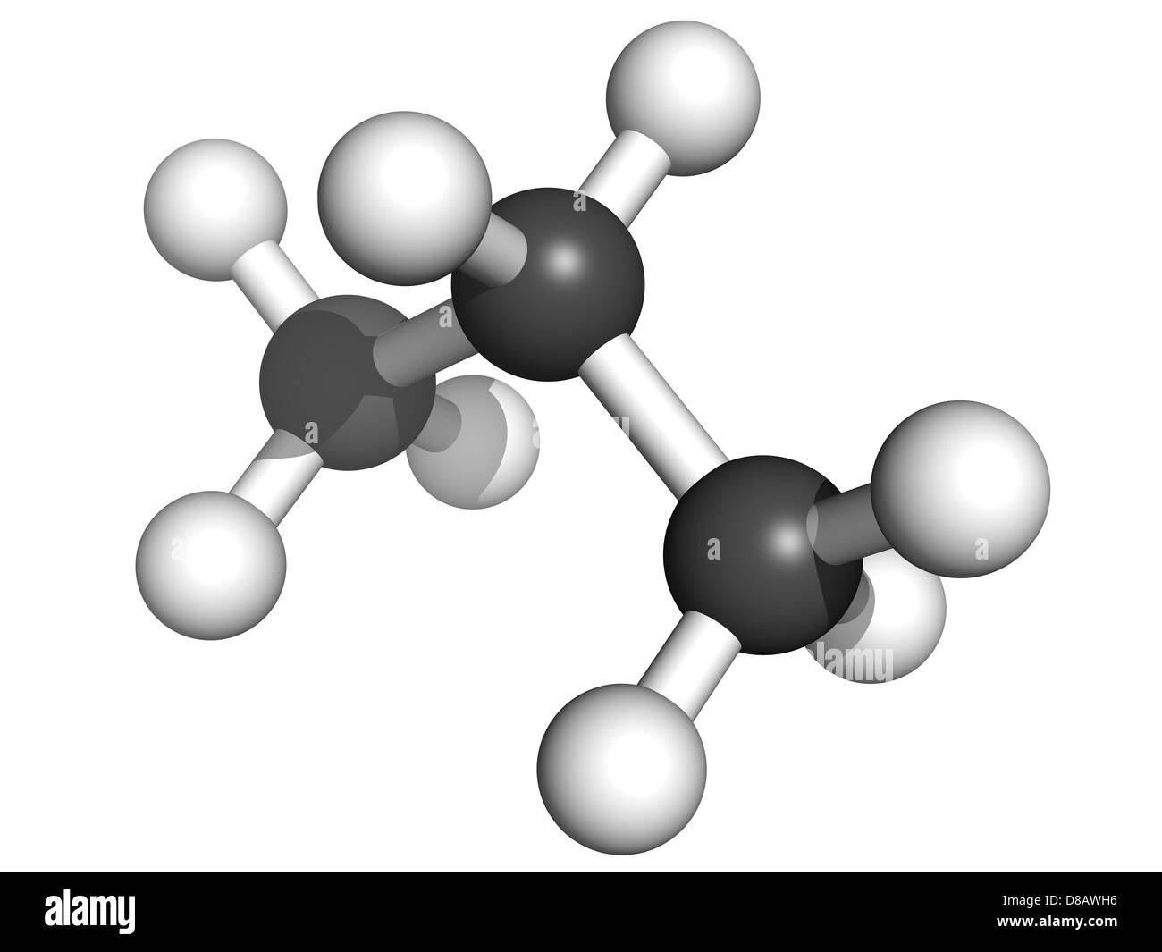 Propan Kraftstoff Molekül, Molekülmodell. Atome werden als Kugeln mit ...