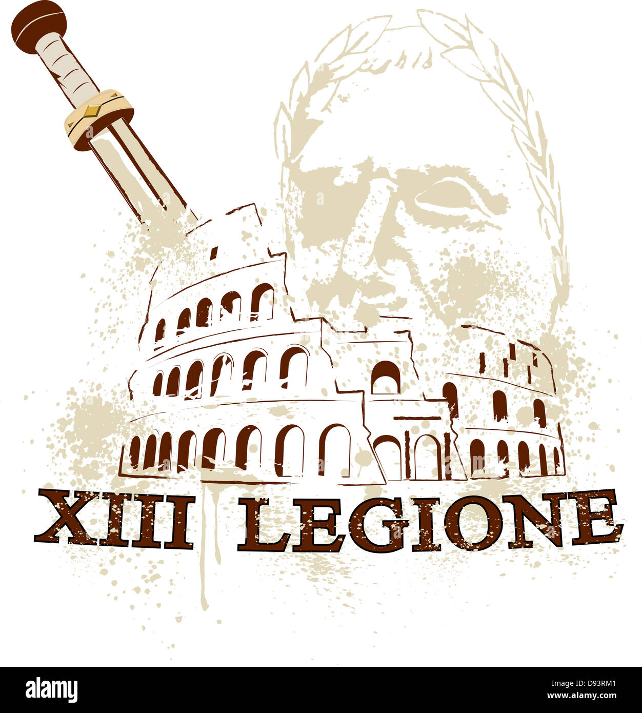 Das Kolosseum in Rom, das Gladius Schwert der Römer und Cesare ...