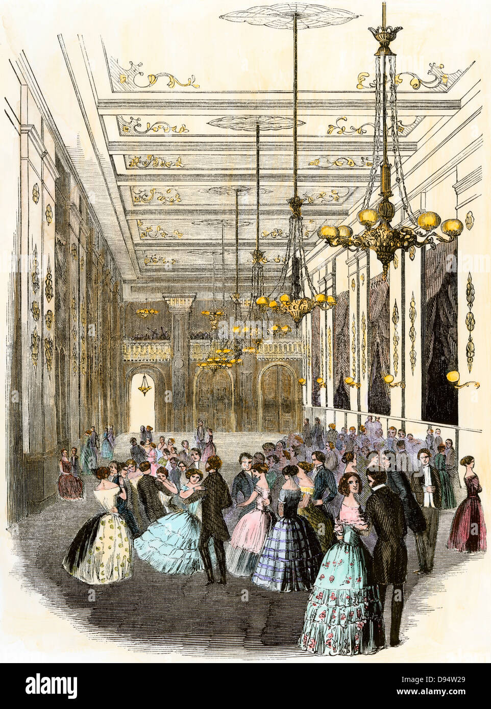 Ball in der Montagehalle, Philadelphia, 1850. Hand - farbige ...