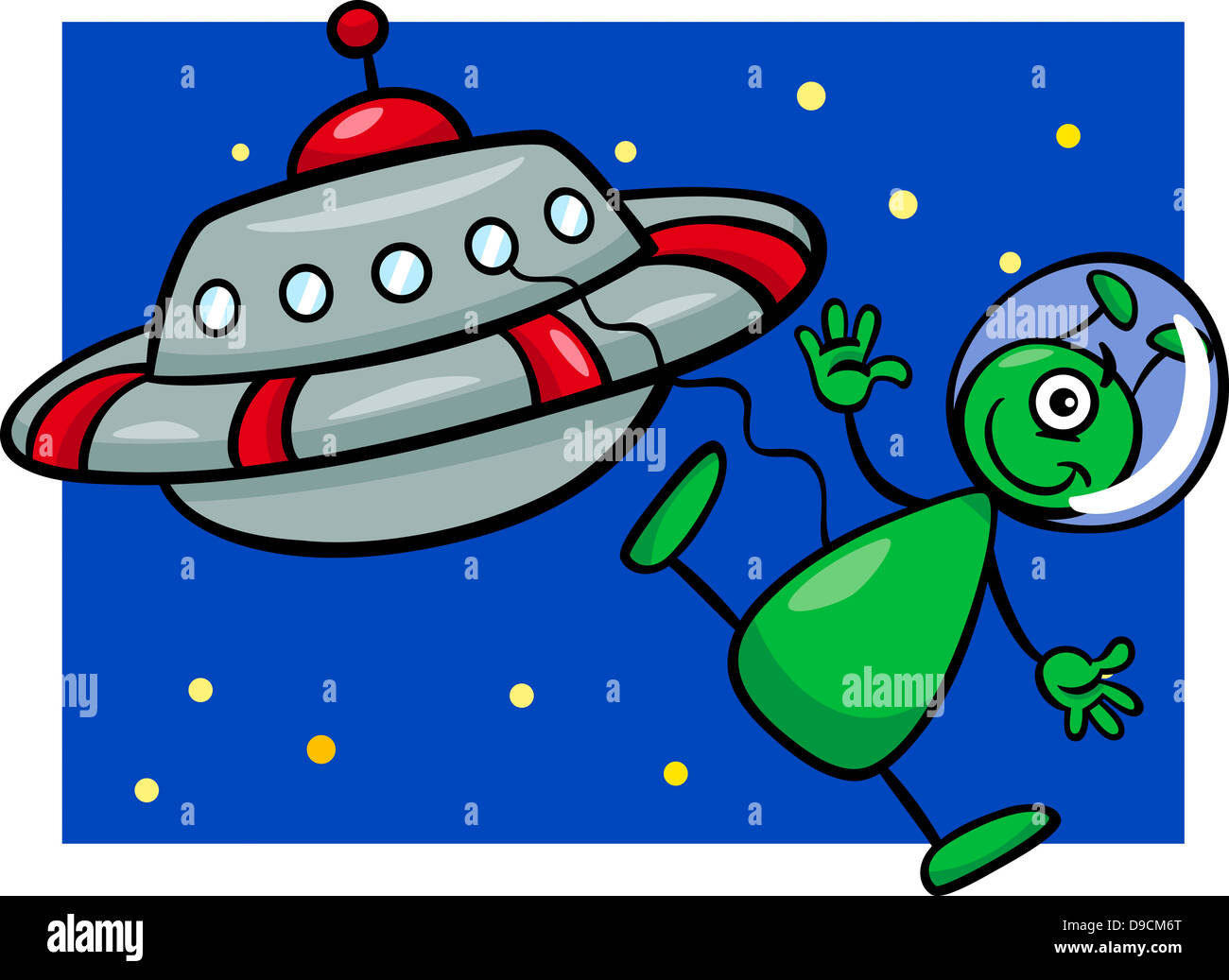 Cartoon-Illustration von lustigen Alien oder Martian Comic-Figur mit ...