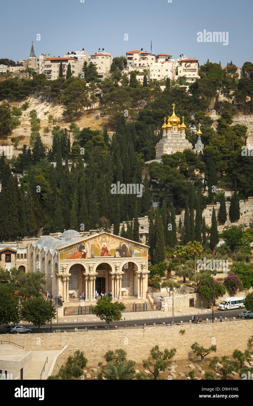 Blick auf die Basilika von der Qual, Gethsemane und die Maria Magdalena ...