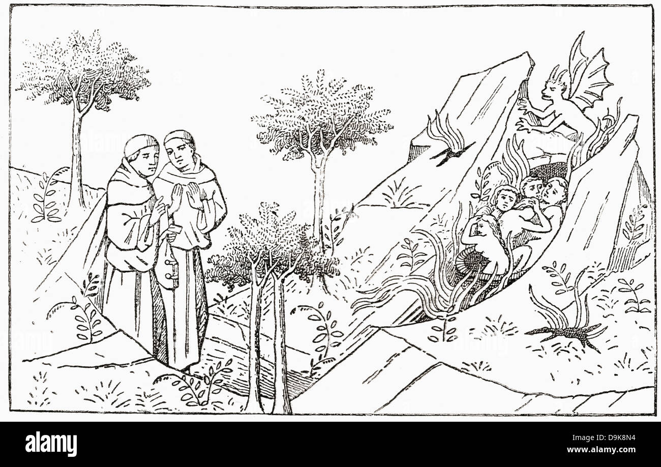 Mönch Oderic kommt im Fegefeuer. Odoric oder Oderic von Pordenone ...