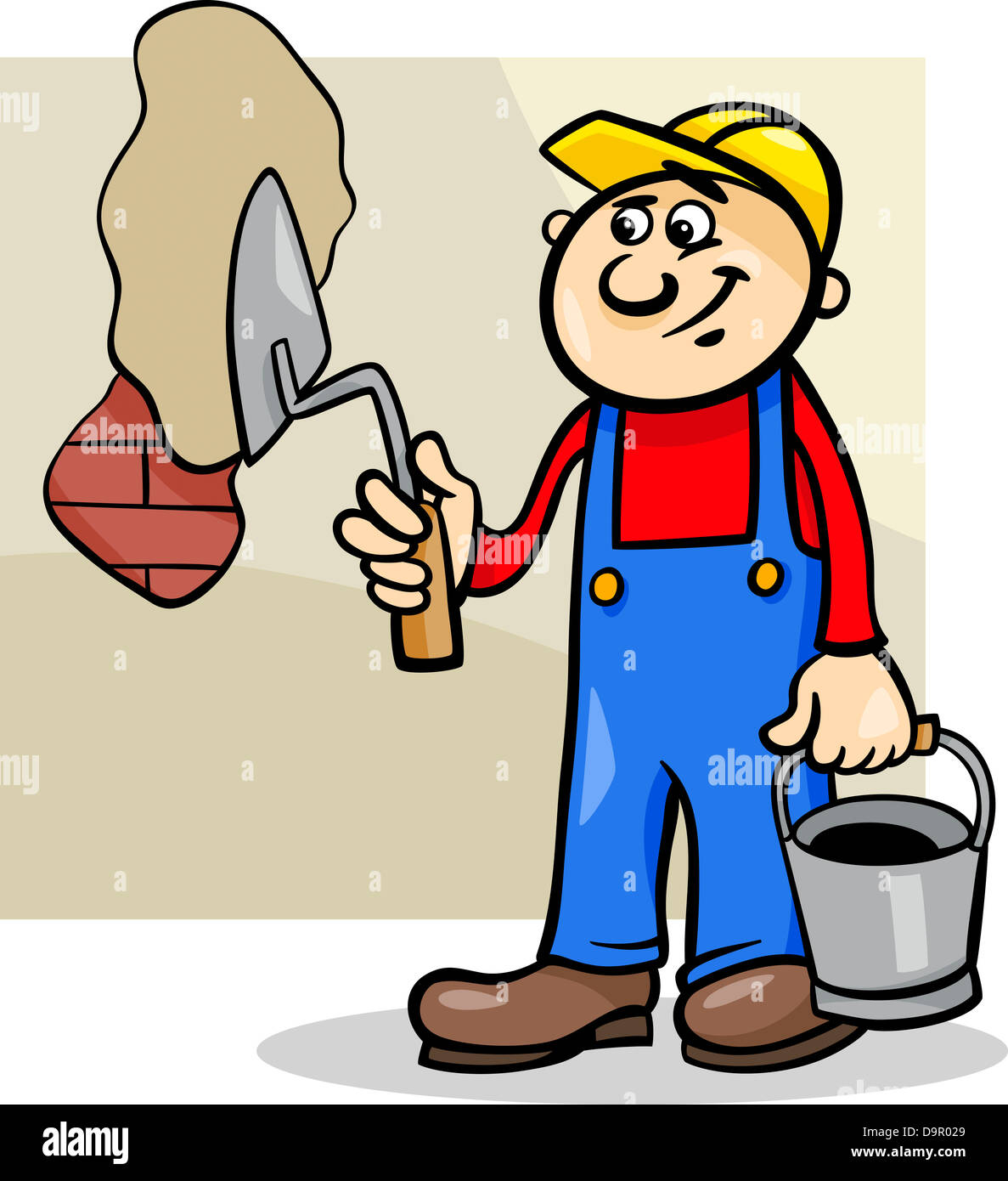 Cartoon Illustration Mann Arbeitskraft oder Arbeiter mit Spachtel Putz ...
