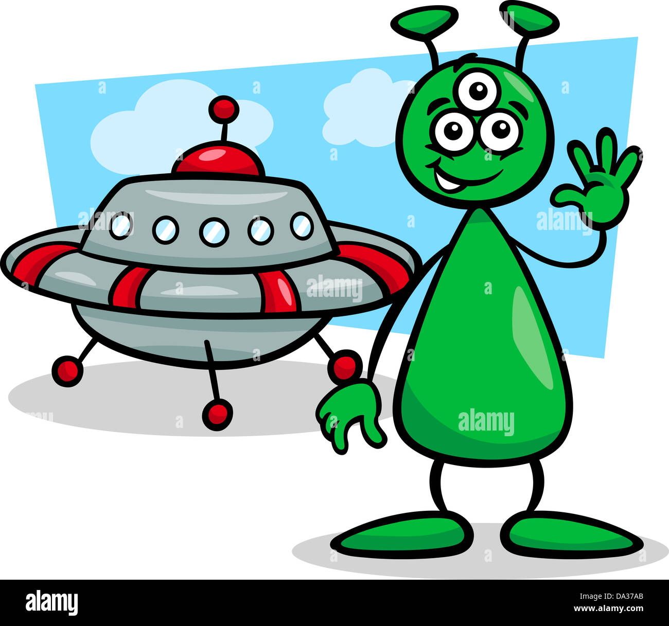 Cartoon-Illustration von lustigen Alien oder Martian Comic-Figur mit ...