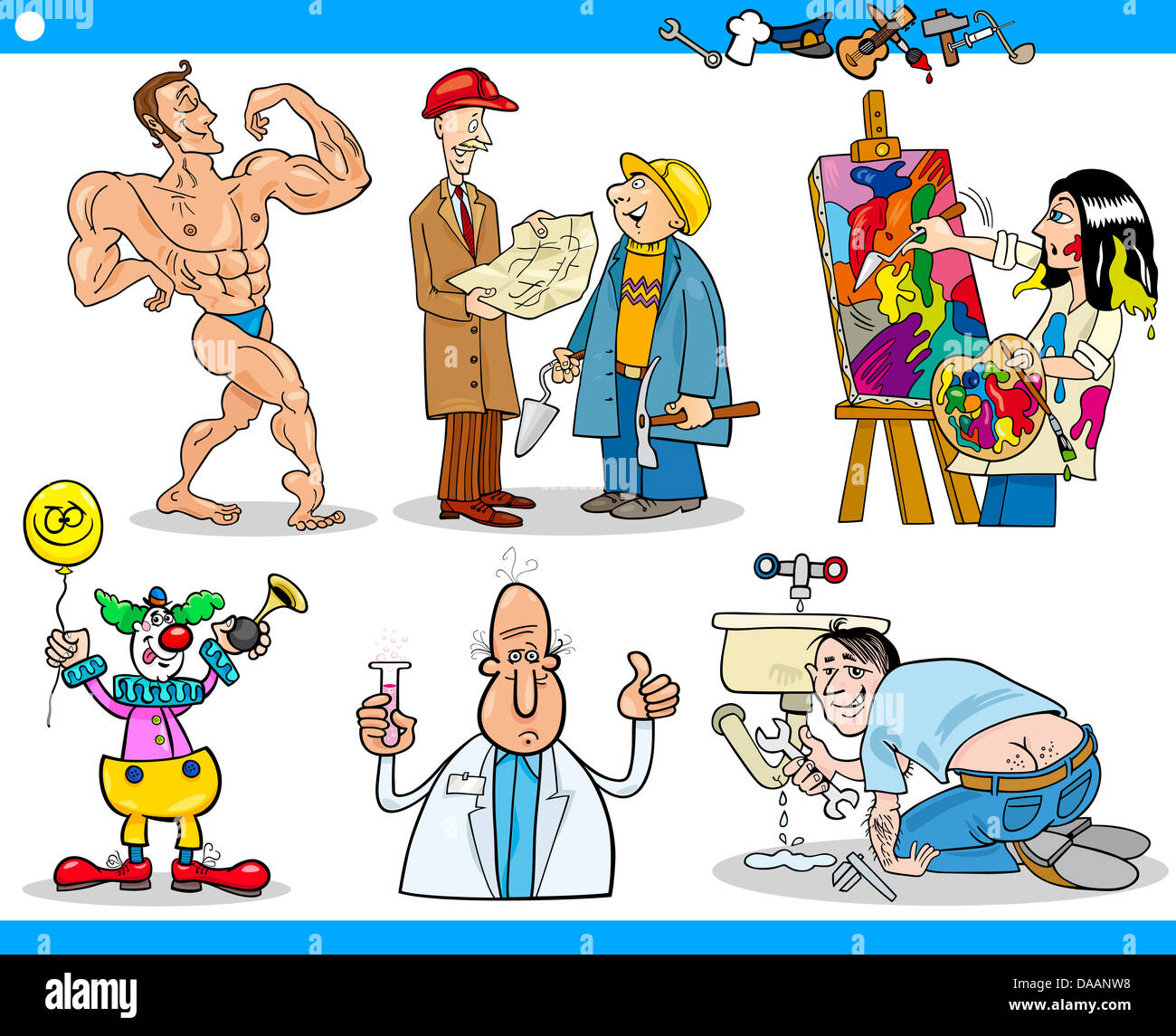 Cartoon-Illustration der lustige professionelle Leute Berufe Figuren ...